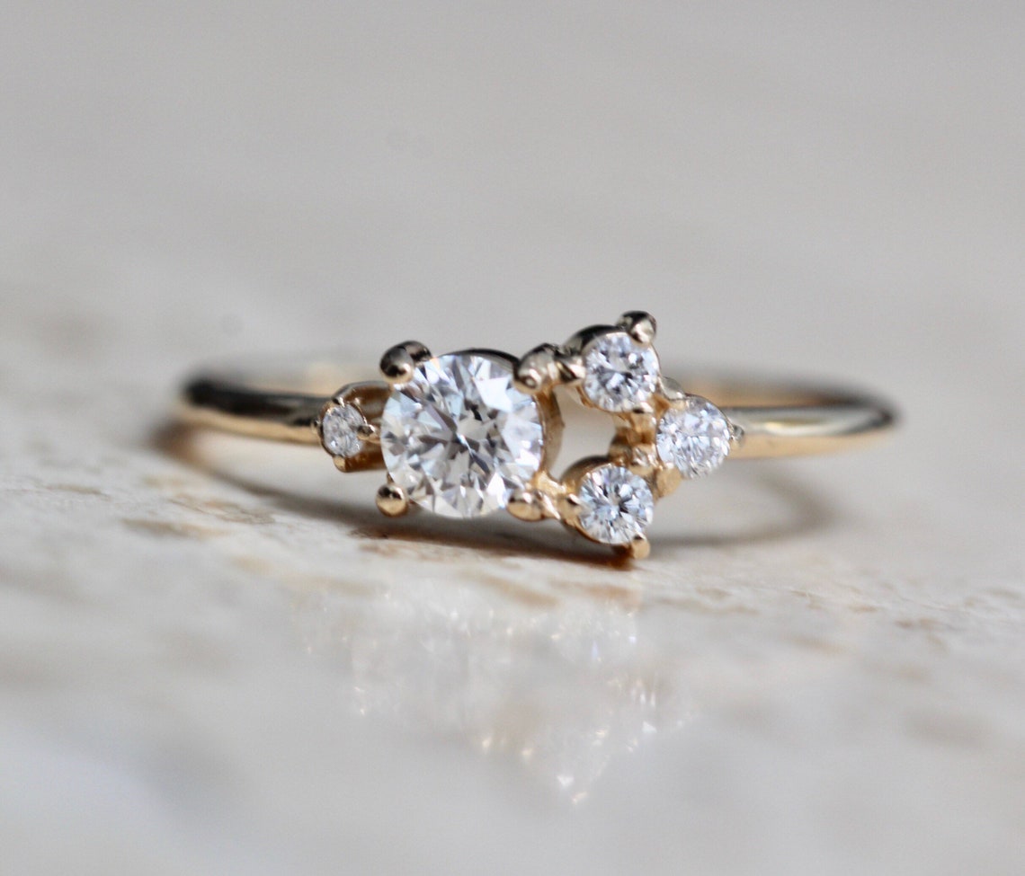 14K Gold Diamond Cluster Ring Multi Diamond Ring Unique - Etsy