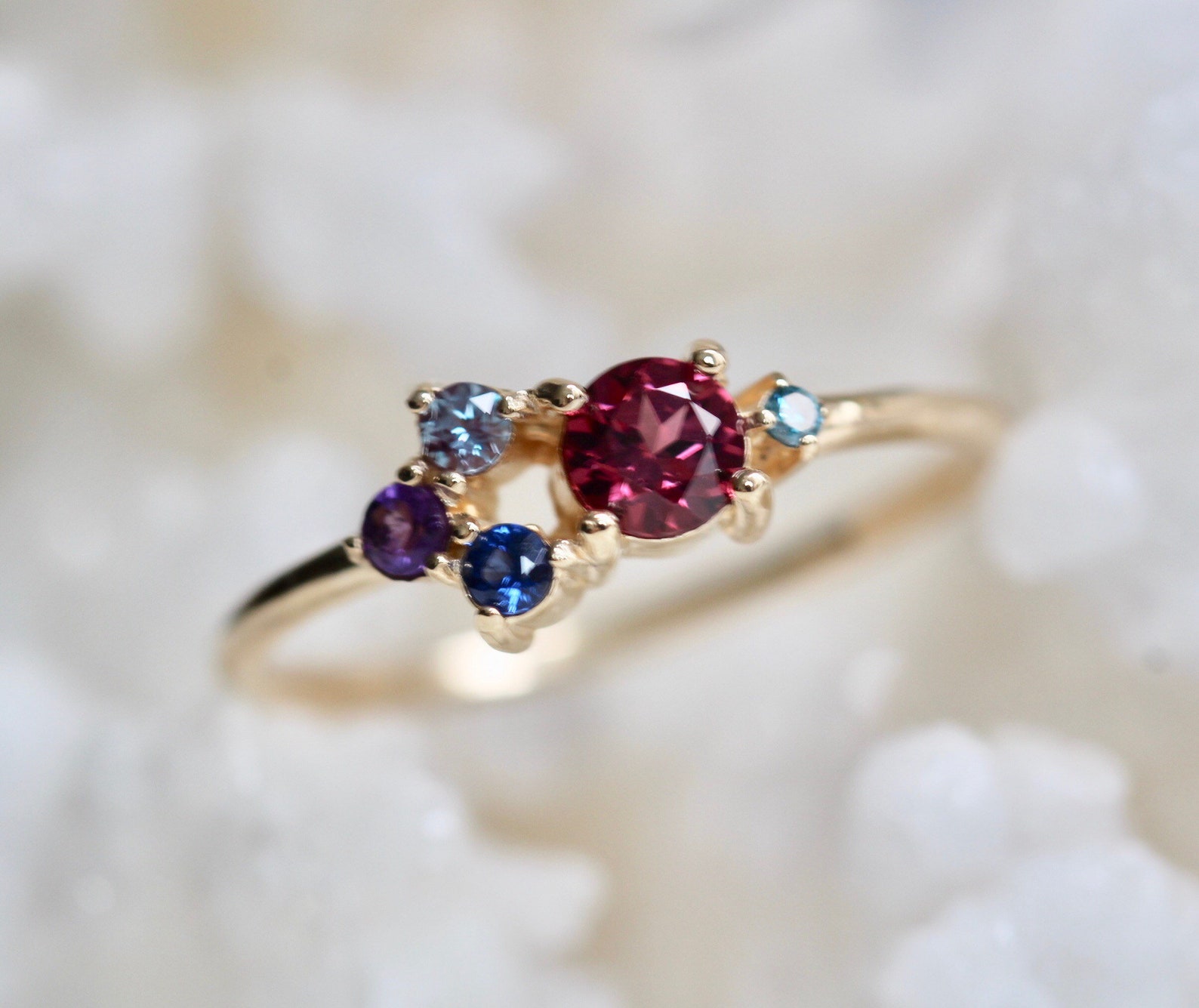 14K Gold Mixed Stone Cluster Ring autumn Ring - Etsy