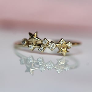 14K Gold Star Cluster Ring, Star Party Ring, Star Gaze, Star and Moon ...