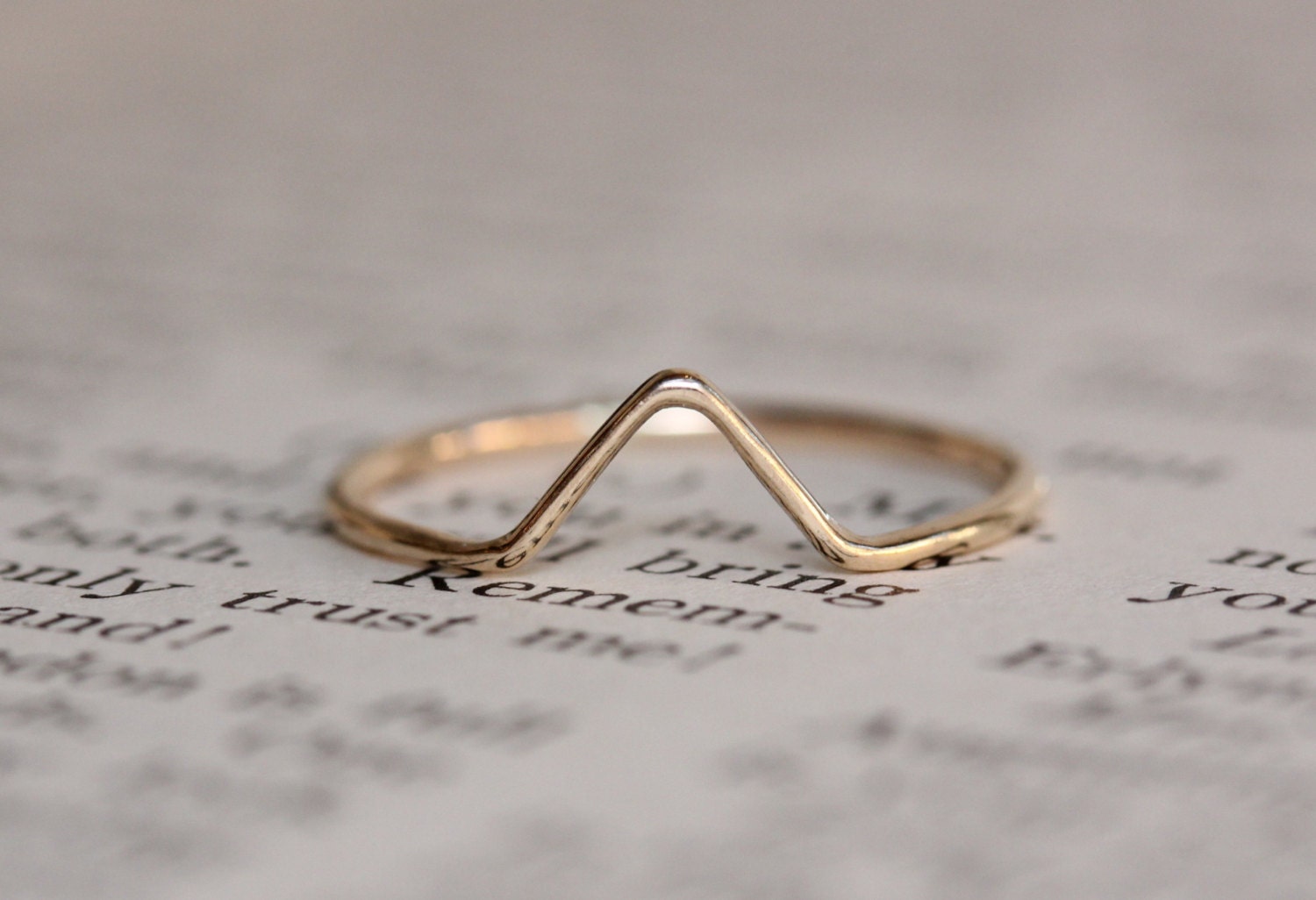 Solid 14K Gold Chevron Ring Stacking Ring Rose Gold White | Etsy