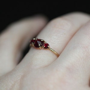 14K Gold Triple Ruby Ring Ring, Three Stone Ring, Ruby Jewelry, 10K Dainty Jewelry, July ...