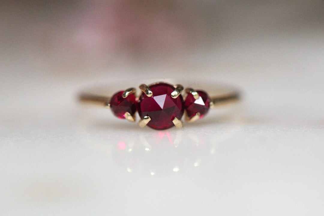 14K Gold Triple Ruby Ring Ring Three Stone Ring Ruby - Etsy