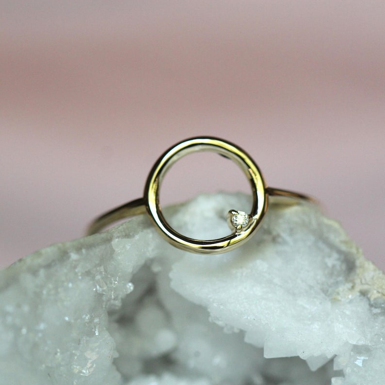 14K Open Circle Ring, Circle Diamond Ring, Modern Circle Ring ...