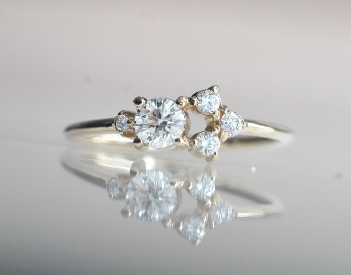 14K Gold Diamond Cluster Ring Multi Diamond Ring Unique - Etsy