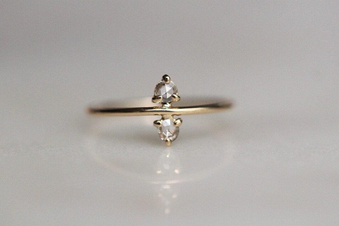 14K Gold Double Rose Cut Diamond Ring Dainty Diamond Ring - Etsy