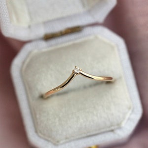 14K Gold "swoop" Ring, Diamond Ring, Diamond Chevron Ring, V Ring ...