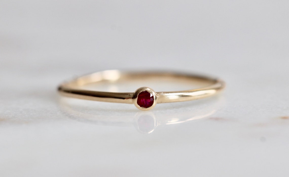 14K Gold Tiny Ruby Ring Red Stone Ring Burgundy Stone Ring - Etsy