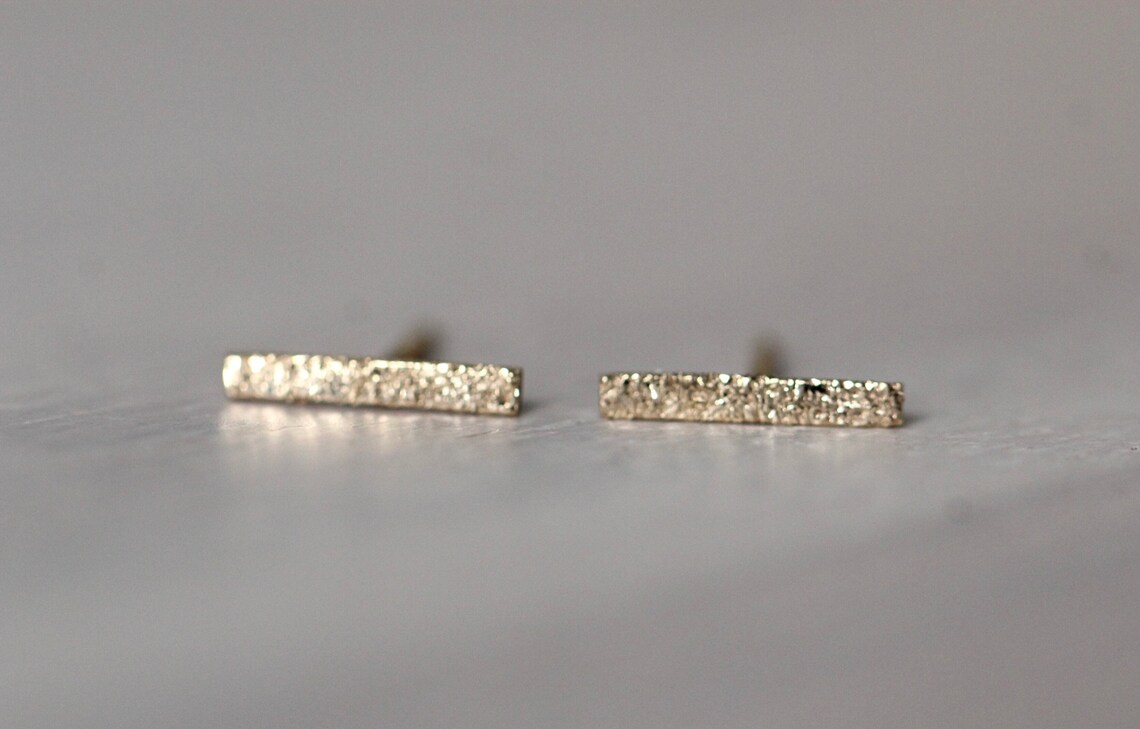 Solid 10K Gold Glitter Bar Studs Gold Studs Line Studs - Etsy