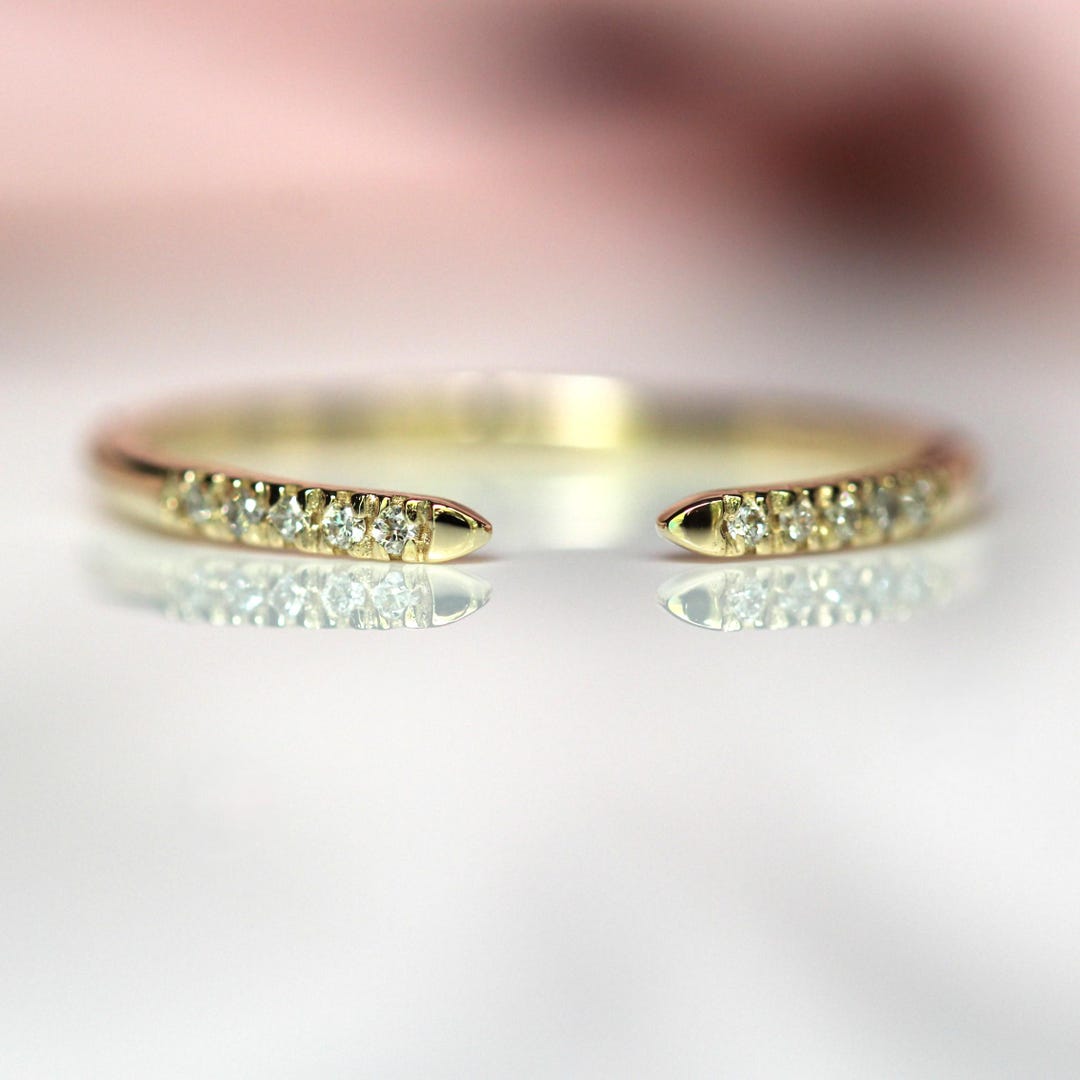 14K Gold Diamond Pavé Open Band, Spacer Ring, Diamond Ring, Open Ring ...