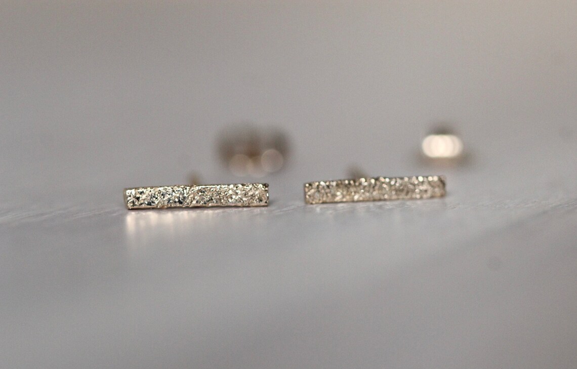 Solid 10K Gold Glitter Bar Studs Gold Studs Line Studs - Etsy