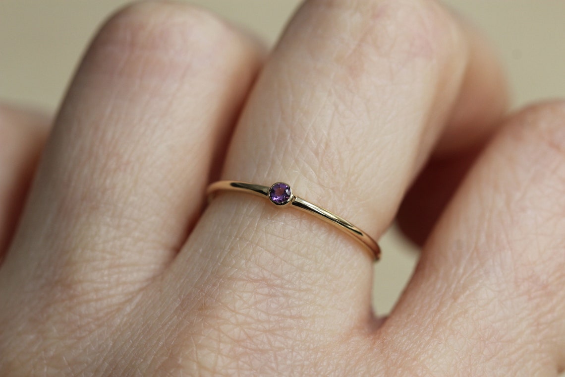 14K Gold Birthstone Ring Solid Gold Ring January February | Etsy