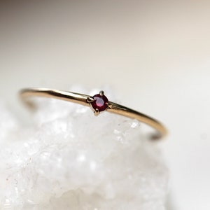 14K Gold Tiny Ruby Ring Red Stone Ring Stacking Ring July - Etsy