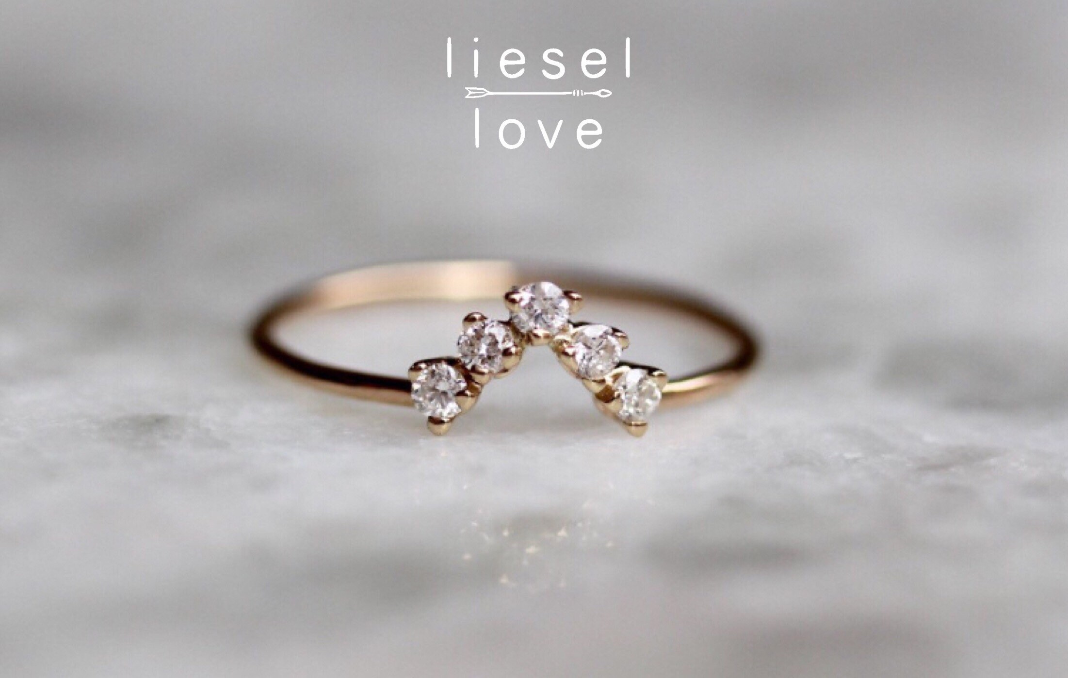 14K Gold Diamond Chevron Wedding Band