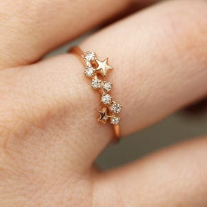 14K Gold Star Cluster Ring, Star Party Ring, Star Gaze, Star and Moon ...