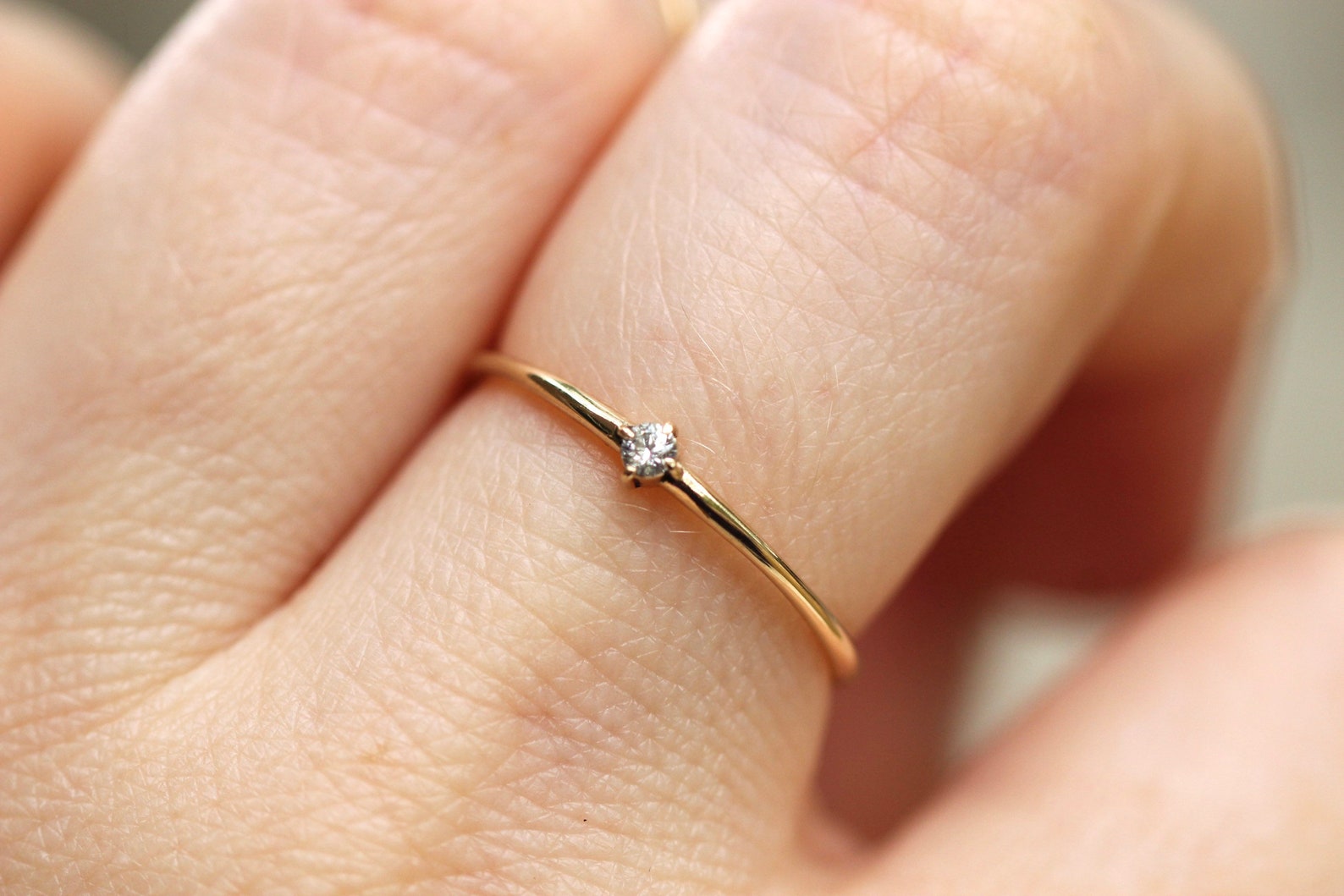 14K Gold Tiny Diamond Ring Diamond Ring Dainty Ring Small - Etsy