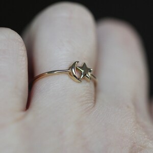 14K Star and Moon Ring, Solid Gold Ring, Astrology Jewelry, Minimal ...