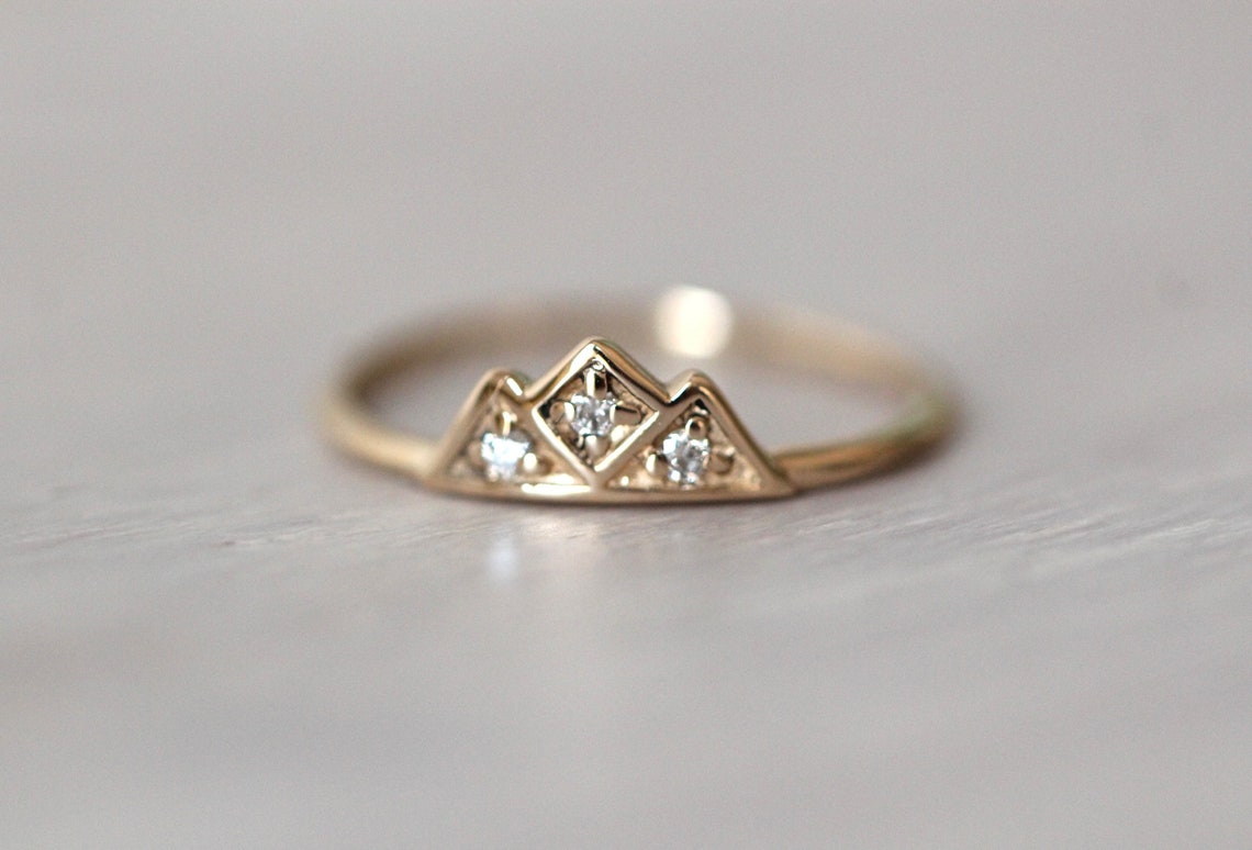14K Gold Diamond Ring mountain Ring Engagement - Etsy