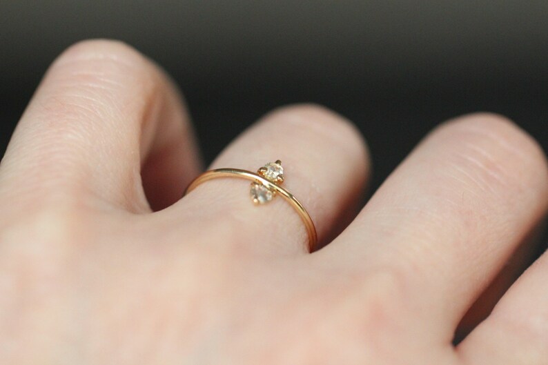 14K Gold Double Rose Cut Diamond Ring Dainty Diamond Ring - Etsy