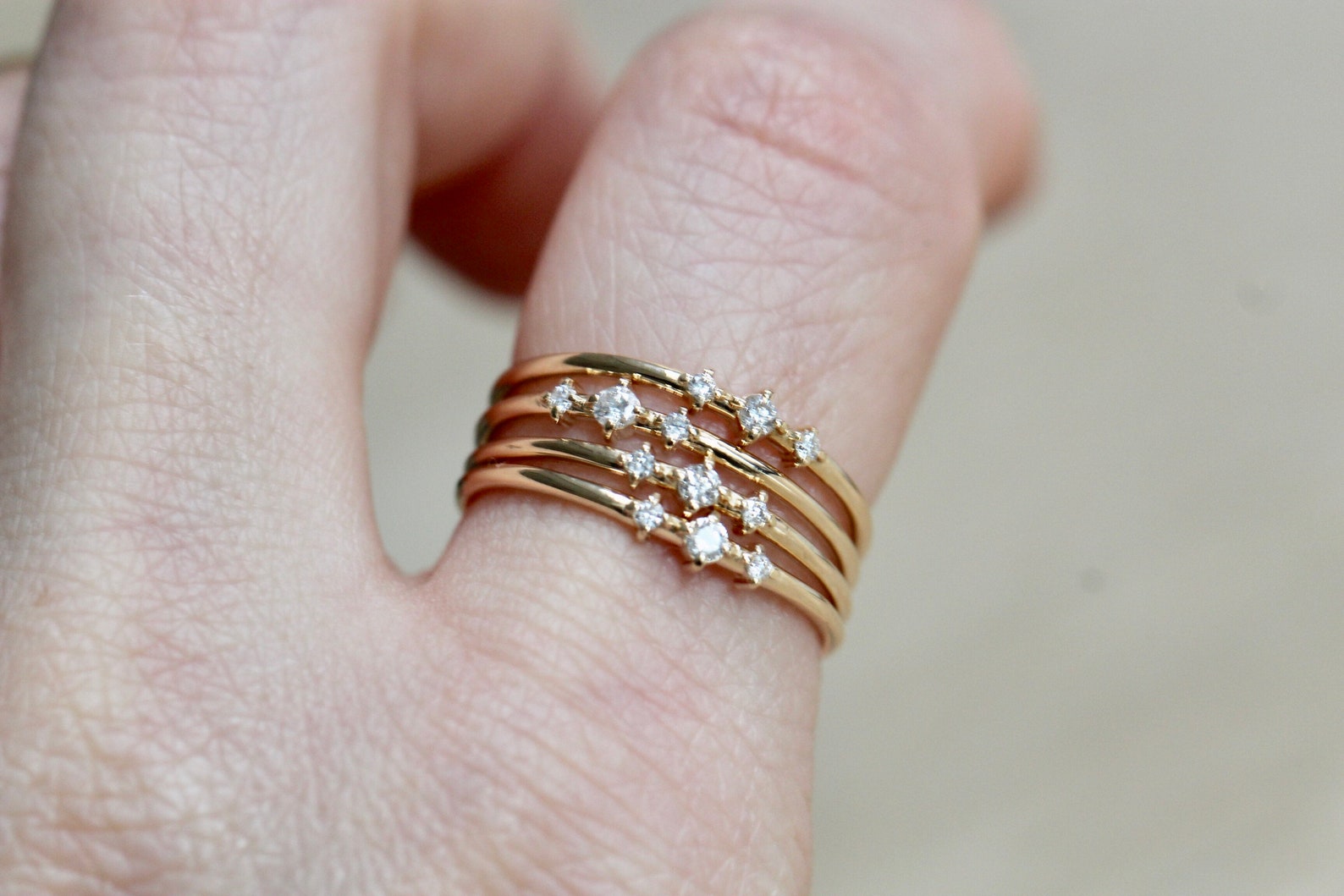 14K Gold Three Stone Diamond Ring snow Dance | Etsy