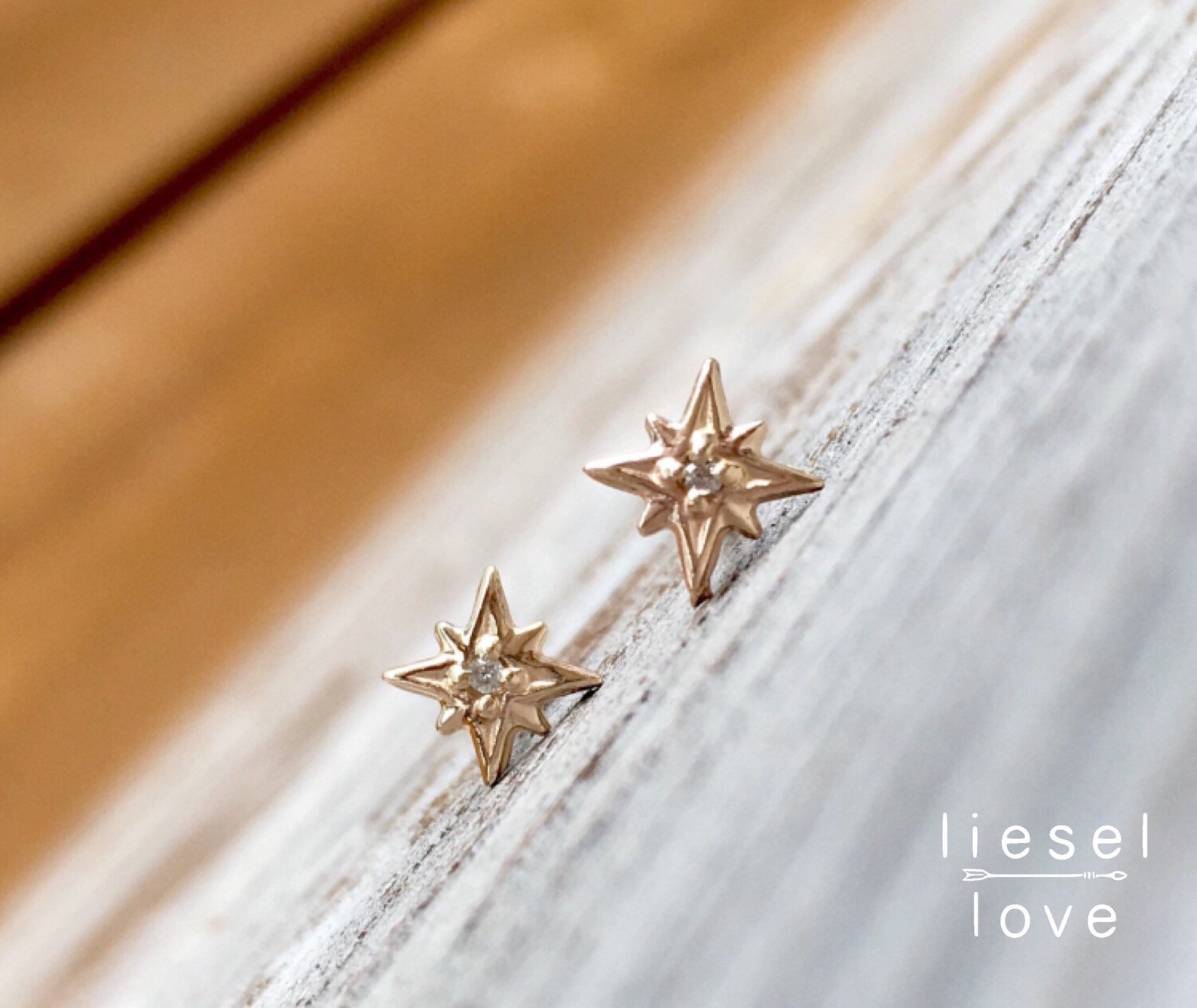 14K Gold Diamond Studs north Star Studs Diamond - Etsy