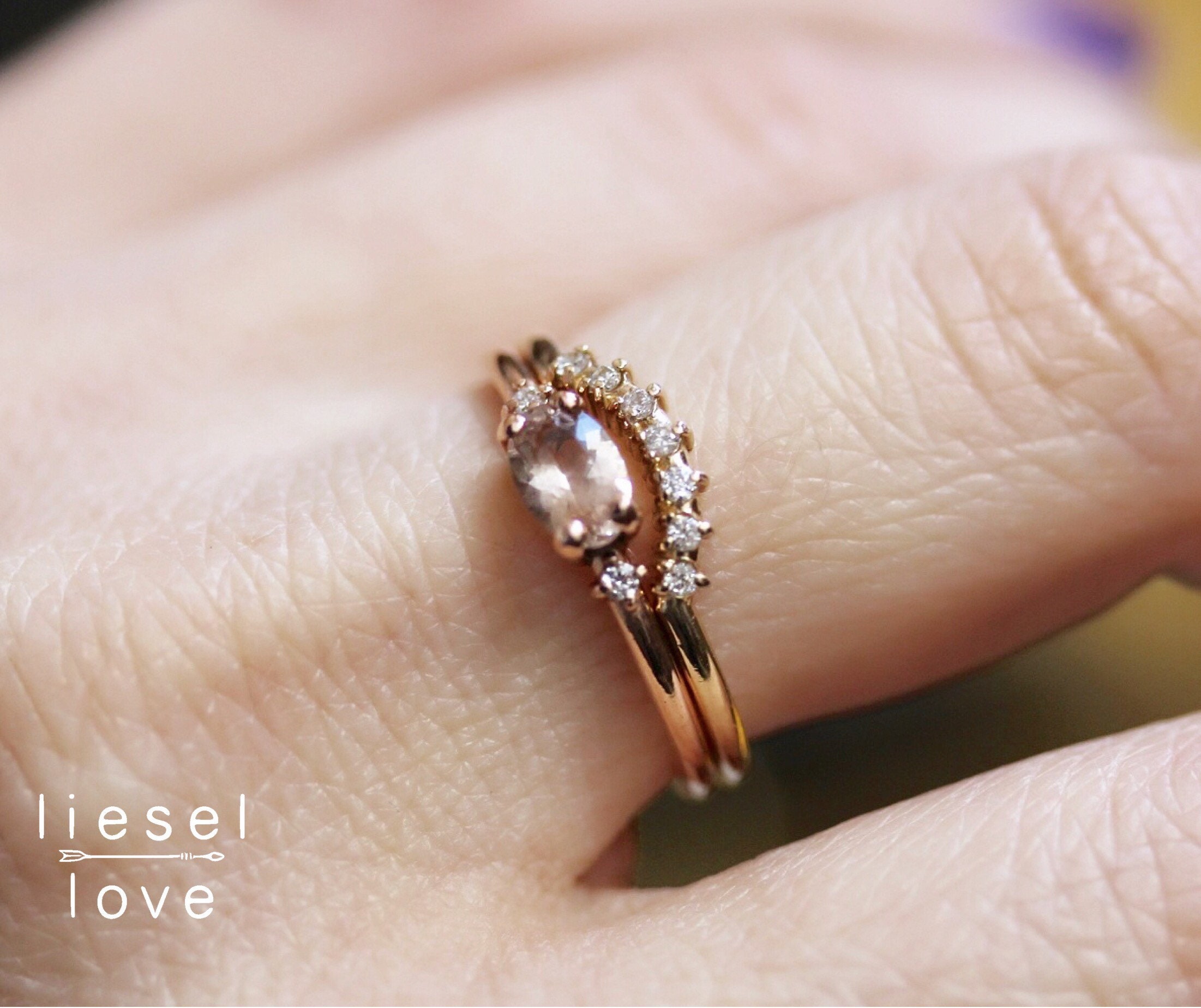14K Gold Morganite & Diamond Pink Champagne Ring