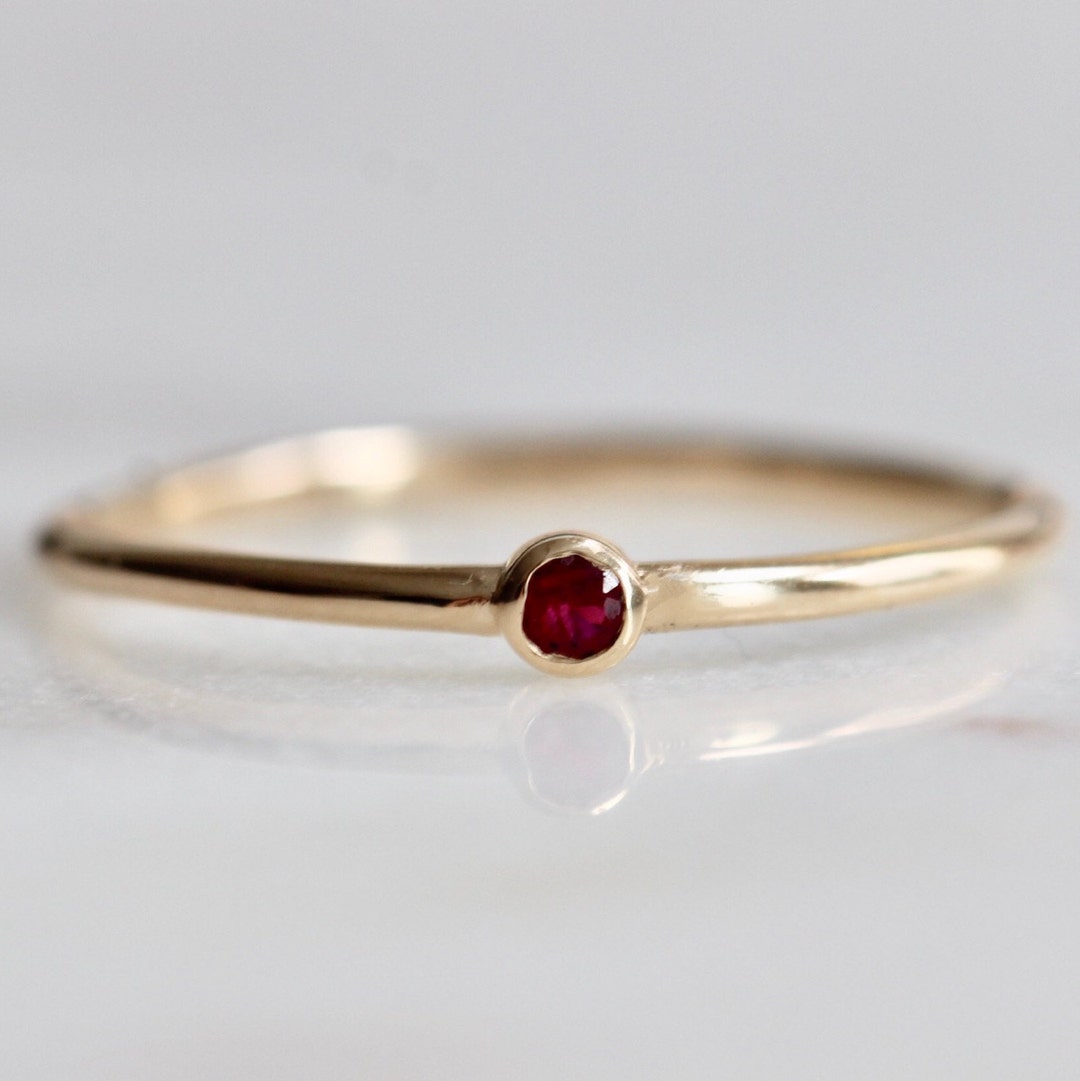 14K Gold Tiny Ruby Ring Red Stone Ring Stone Ring Stacking - Etsy