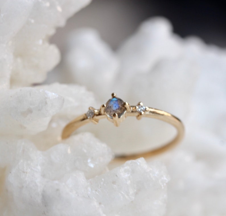 14K Gold Labradorite Diamond Ring, "moonlight Drive" Ring, Labradorite ...