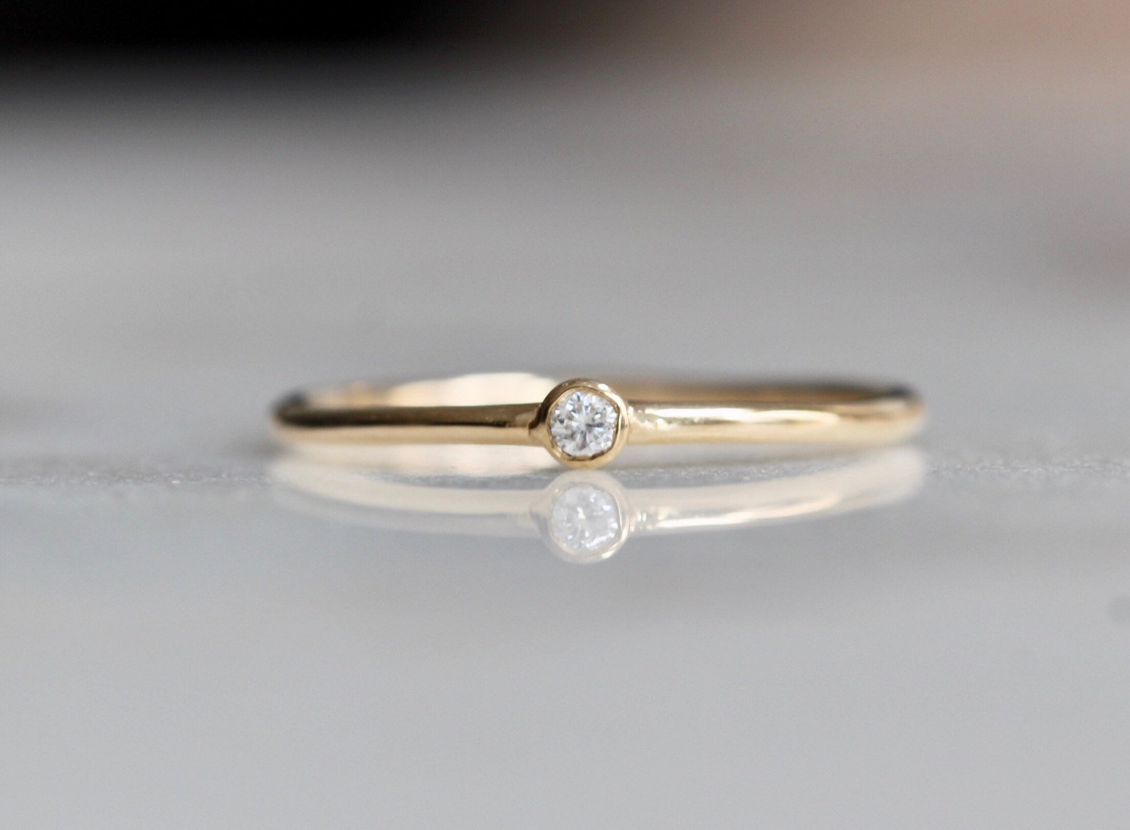 14K Gold Tiny Diamond Ring, Diamond Ring, Dainty Ring, 10K Small ...