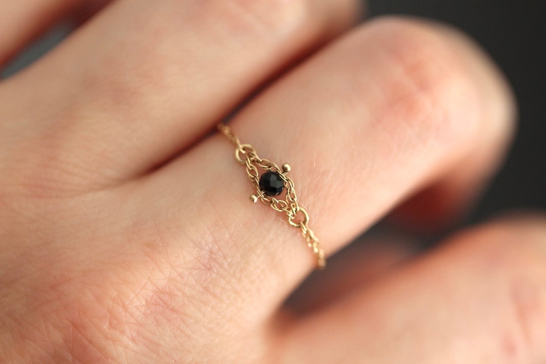 14K Gold Black Spinel Chain Ring, Solid Gold Chain Ring, Solid Gold ...