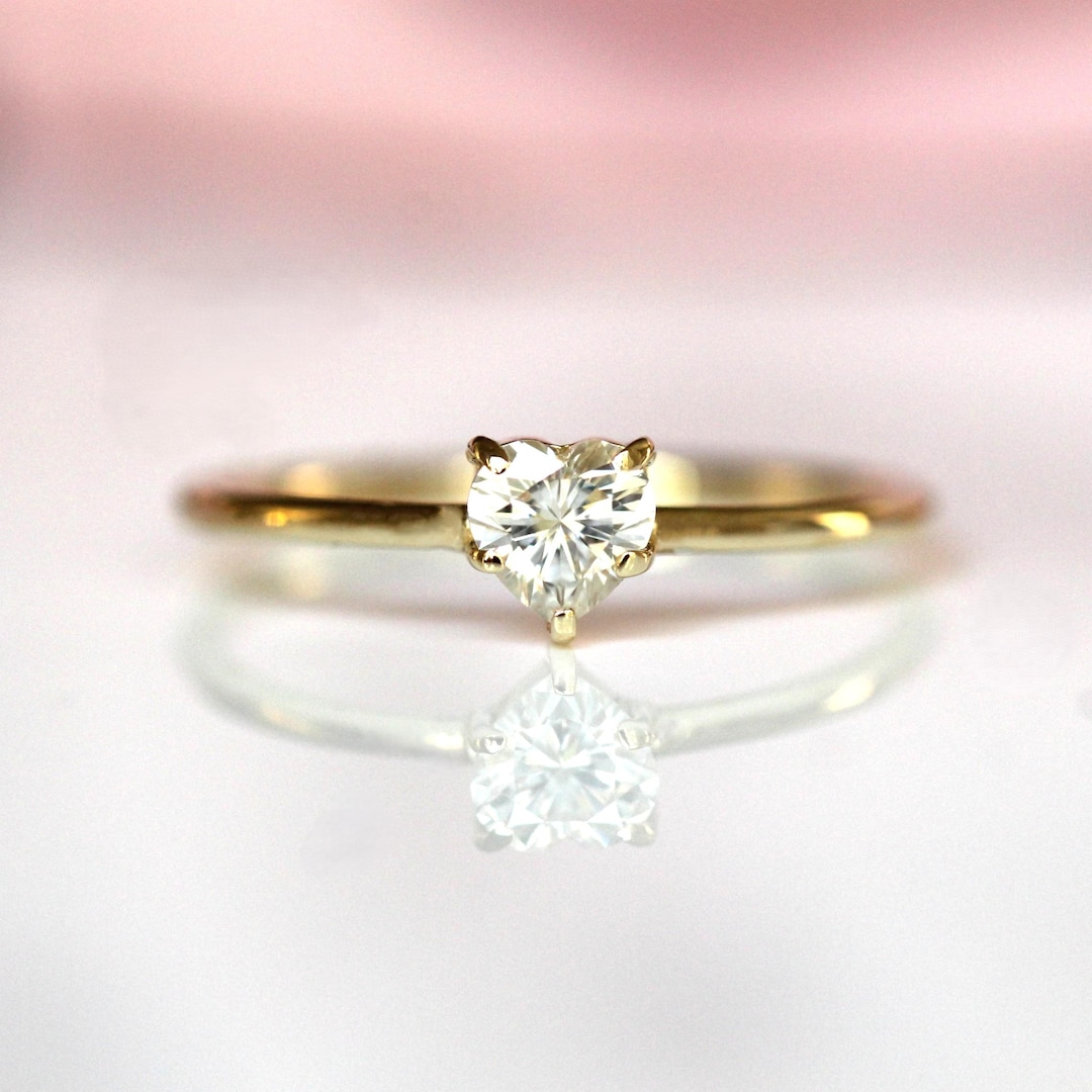 14K Diamond Heart Solitaire Ring, Heart Shape Ring, Diamond Ring ...