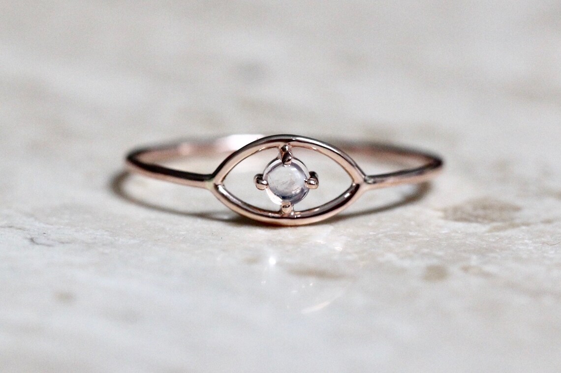 14K Gold Moonstone Eye Ring evil Eye Ring | Etsy