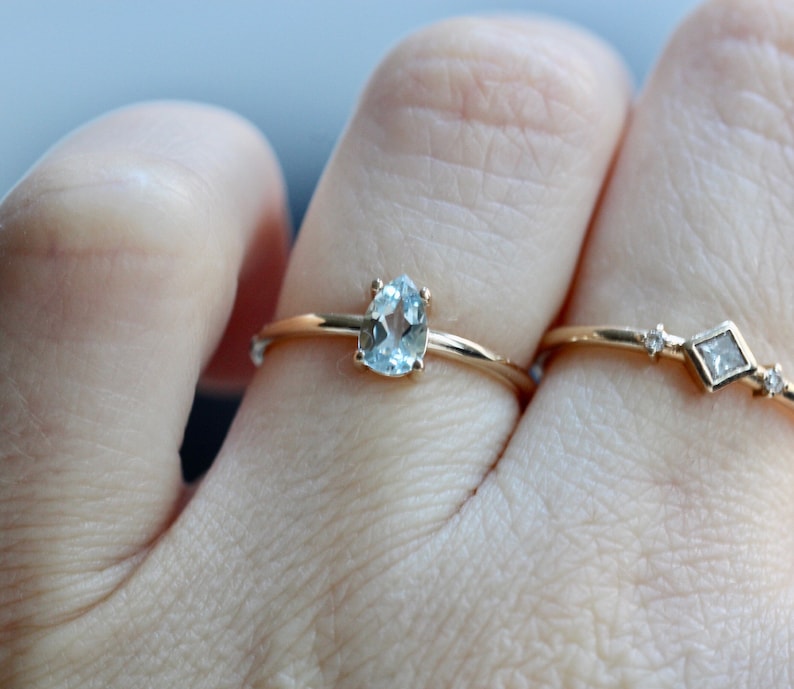 14K Gold Aquamarine Pear Solitaire Ring Tear Shape Ring - Etsy