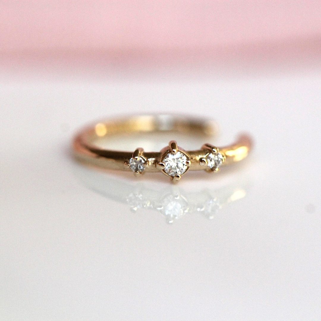 14K Gold Diamond Ear Cuff, Three Diamond, Non-piercing, Ear Wrap, Gold ...