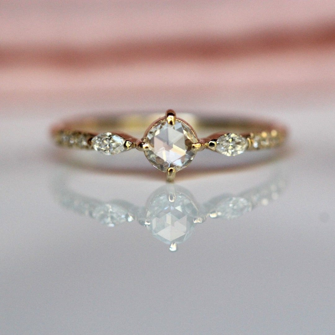 14K Gold Rose-cut Diamond Ring, "georgia" Ring, Engagement Ring, Dainty ...