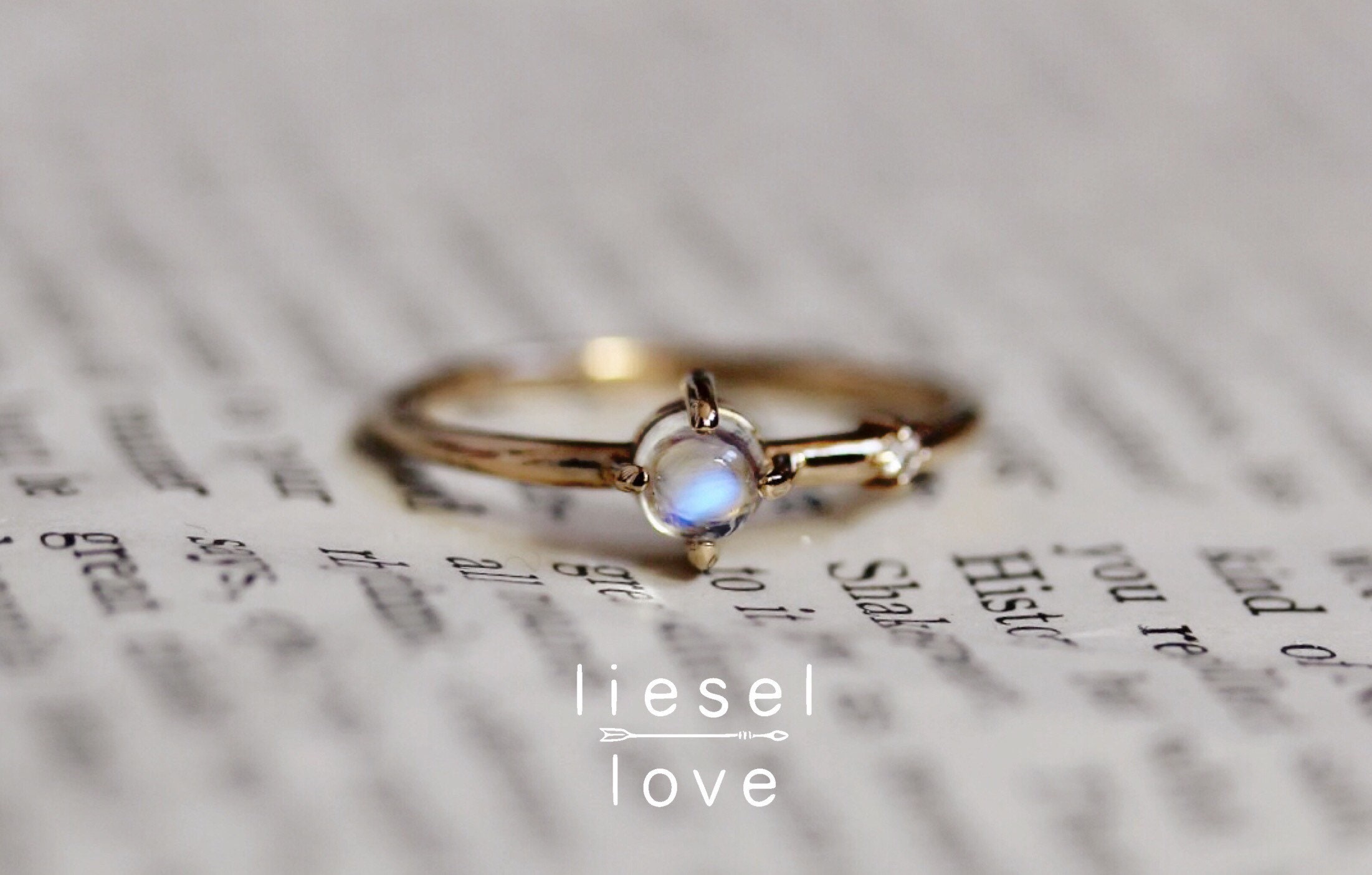 14K Gold Moonstone Diamond Sidekick Ring