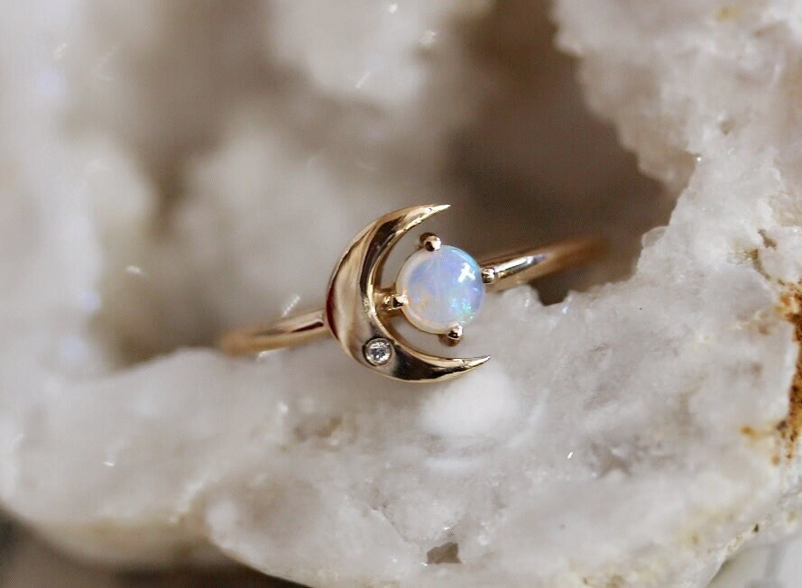 14K Gold Birthstone Moon Ring Moon Of My Life Ring Astrology Ring 