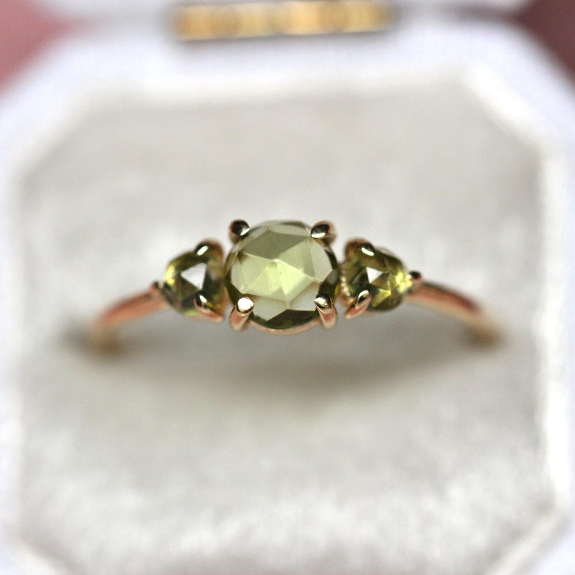 14K Gold Peridot Ring, Three Stone Ring, Rose Cut Peridot, 10K August ...