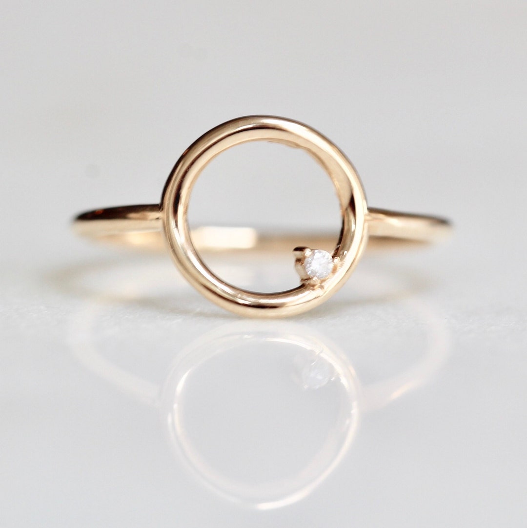 14K Open Circle Ring, Circle Diamond Ring, Modern Circle Ring, Geometric Ring, Round Ring, Loop ...