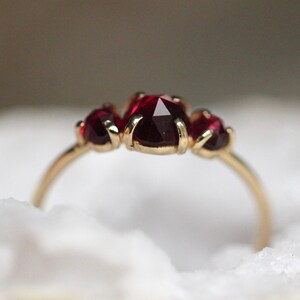 14K Gold Triple Ruby Ring Ring, Three Stone Ring, Ruby Jewelry, 10K Dainty Jewelry, July ...