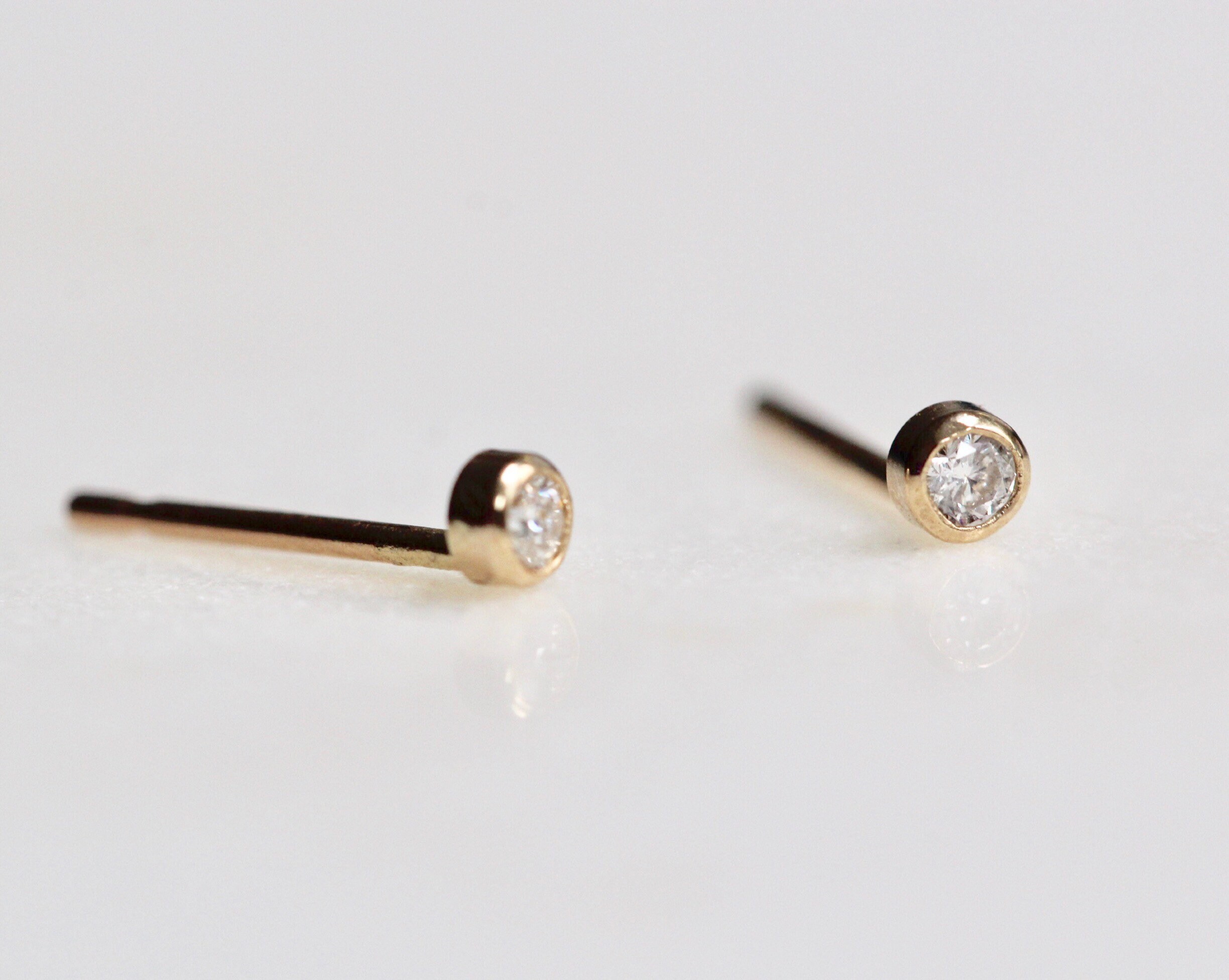14K Gold Diamond Bezel Studs