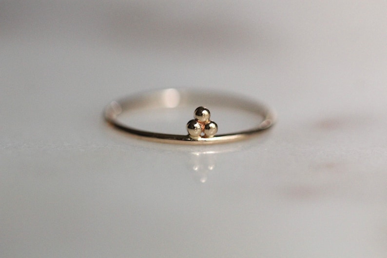 14K Gold Three Bead Stacking Ring Triangle Ring Floating - Etsy