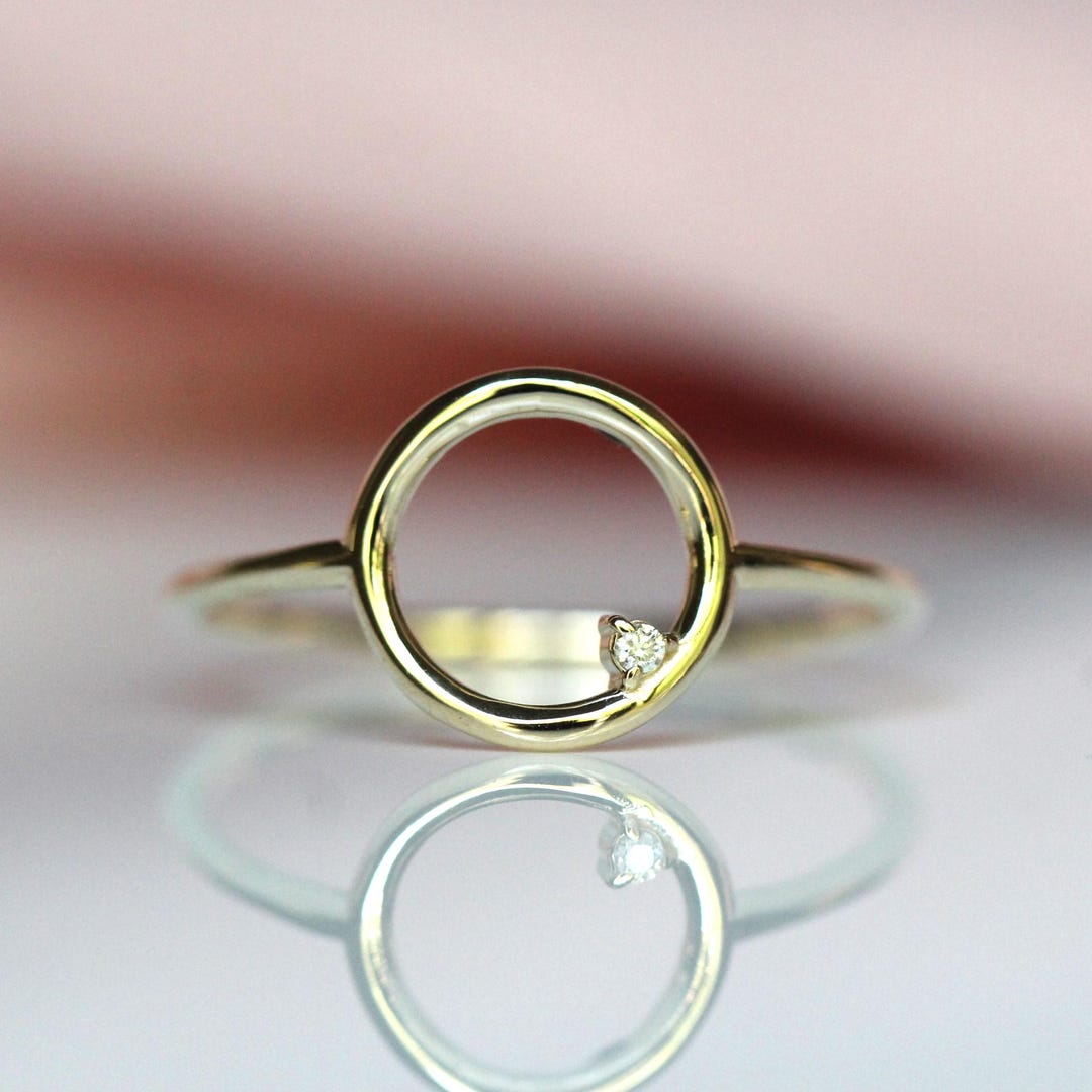 14K Open Circle Ring, Circle Diamond Ring, Modern Circle Ring, Geometric Ring, Round Ring, Loop ...