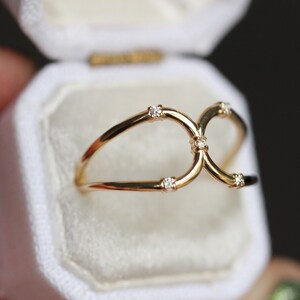 14K Double Loop Ring, Diamond Loop Ring, Double Ring, Two Rings in One ...