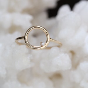 14K Open Circle Ring, Circle Diamond Ring, Modern Circle Ring ...