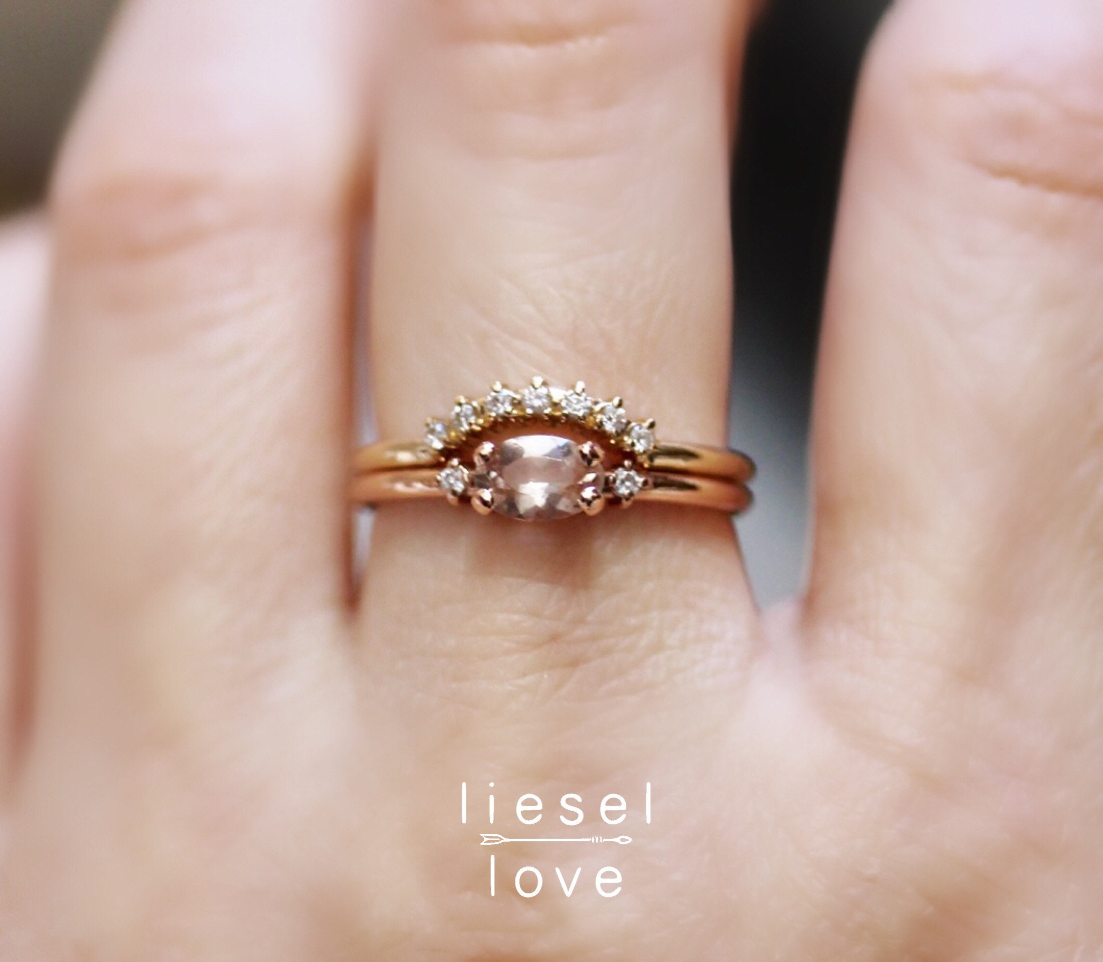 14K Gold Morganite & Diamond Pink Champagne Ring