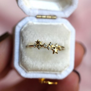 14K Gold Star Cluster Ring, Star Party Ring, Star Gaze, Star and Moon ...