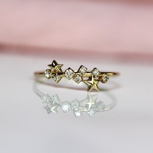 14K Gold Star Cluster Ring, Star Party Ring, Star Gaze, Star and Moon ...