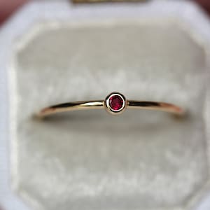 14K Gold Tiny Ruby Ring, Red Stone Ring, 10K Stacking Ring, July Birthstone, Bezel Setting ...