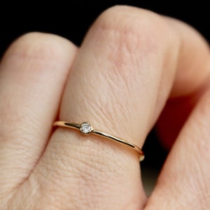 14K Gold Tiny Diamond Ring, Diamond Ring, Dainty Ring, 10K Small Diamond Ring, Stacking Ring ...