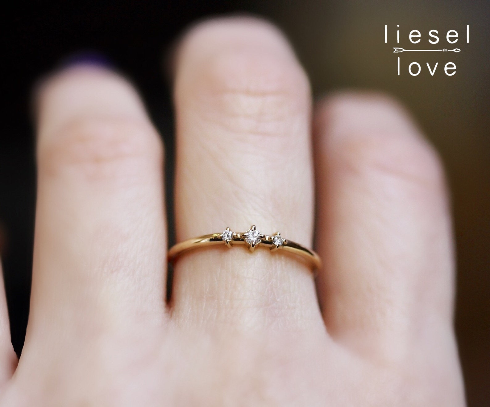 14K Gold Three Stone Diamond Ring snow Dance | Etsy